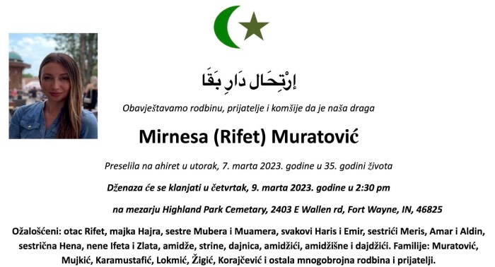 Na Ahiret preselila Mirnesa (Rifet) Muratović