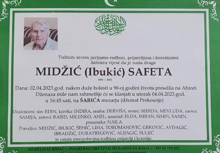 Na Ahiret preselila Midžić (Ibukić) Safeta