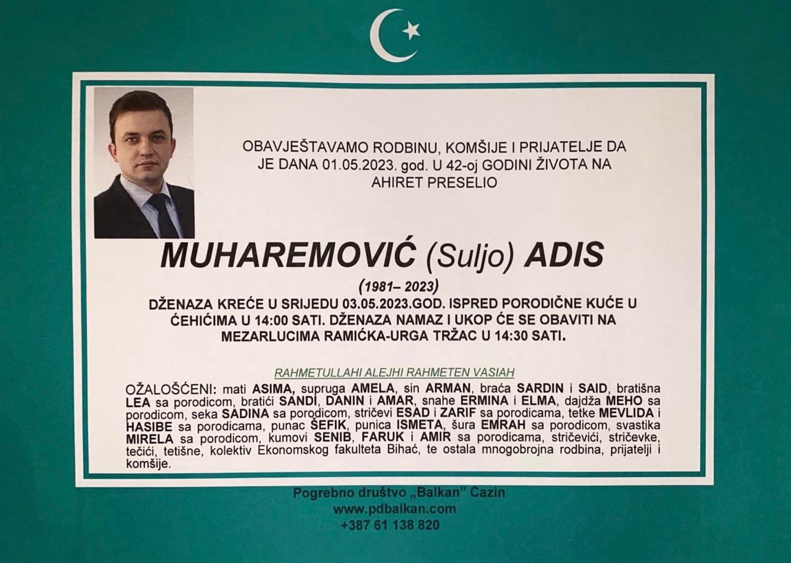 Na Ahiret preselio Muharemović (Suljo) Adis