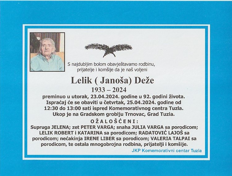 Preminuo Lelik (Janoša) Deže