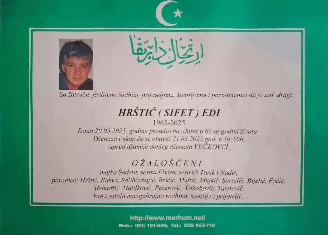 Na Ahiret preselio Hrštić (Sifet) Edi