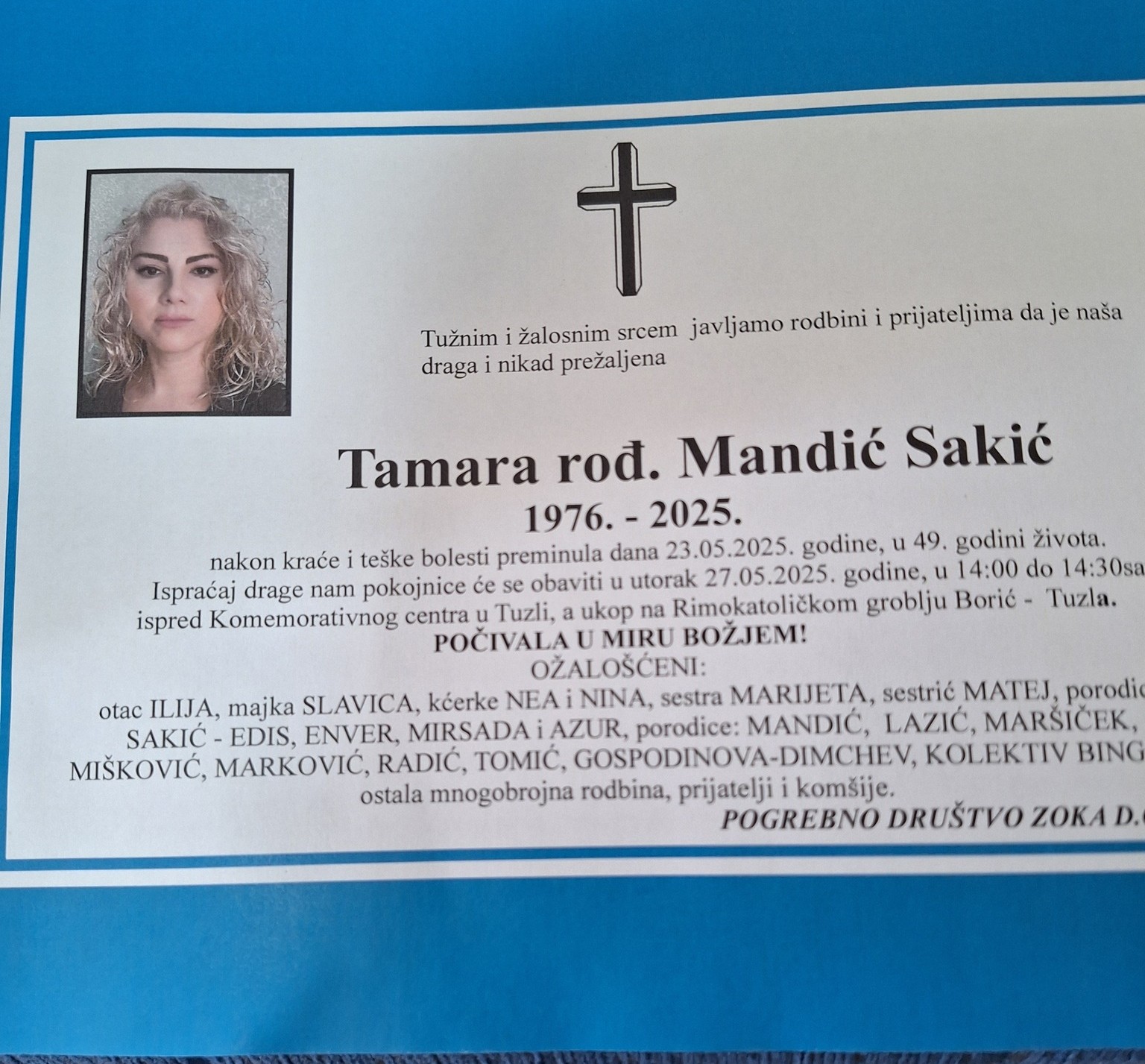 U 49. godini života preminula Tamara rođ. Mandić Sakić