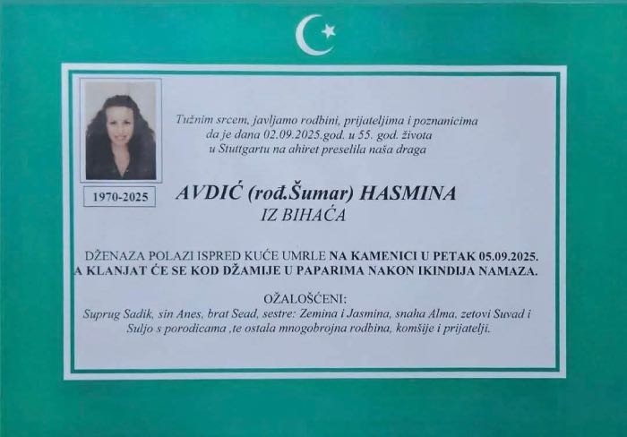 Tužna vijest iz Njemačke: Na Ahiret preselila Avdić Hasmina