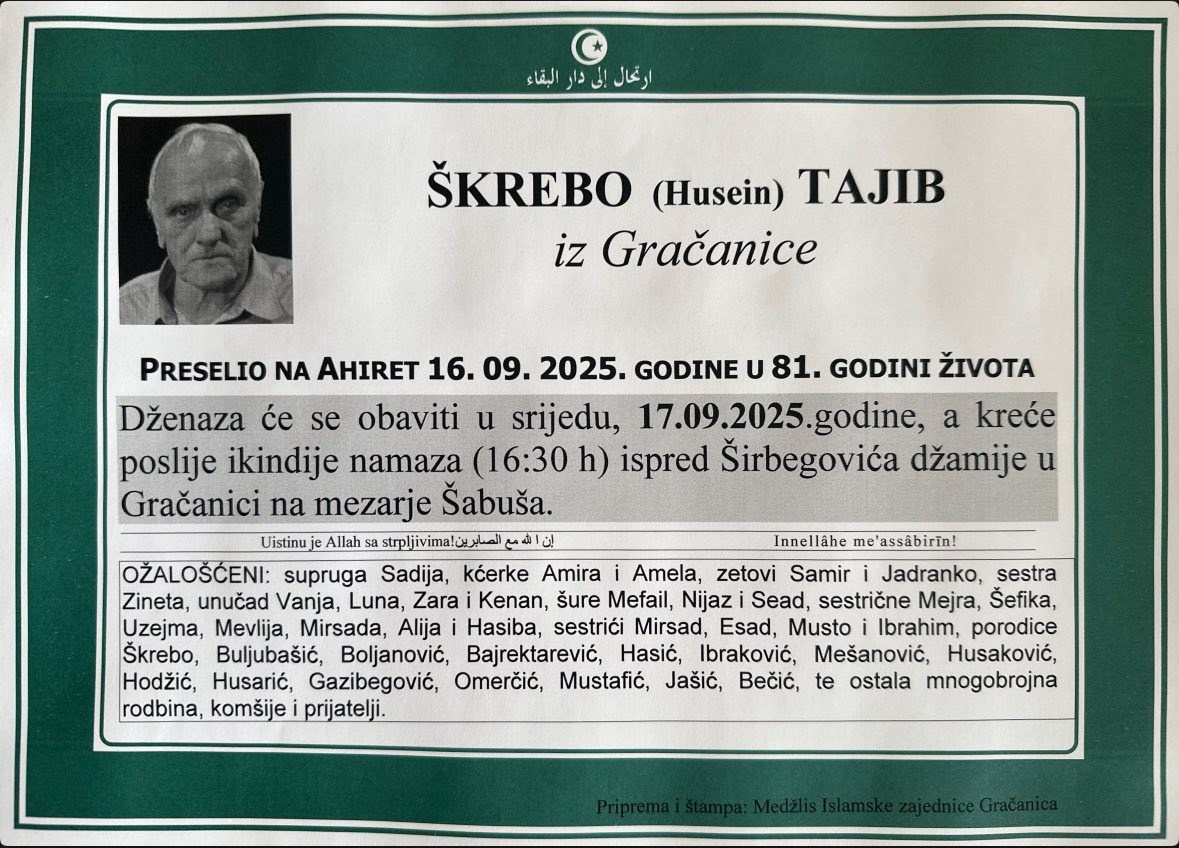Na Ahiret preselio Škrebo (Husein) Tajib