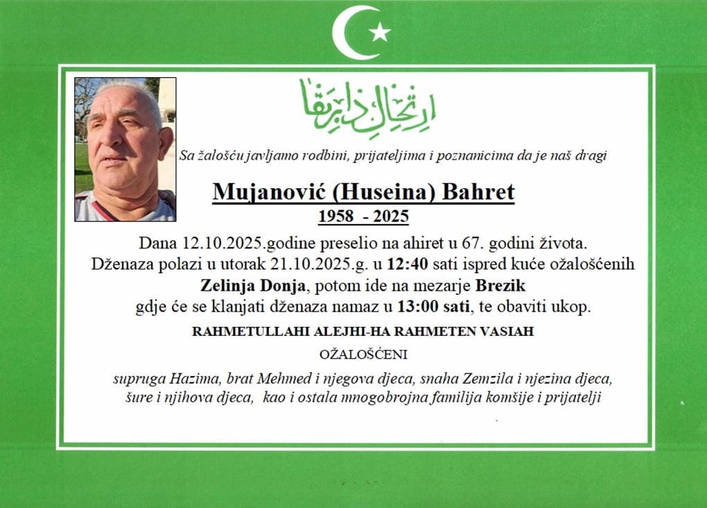 Na Ahiret preselio Mujanović (Huseina) Bahret