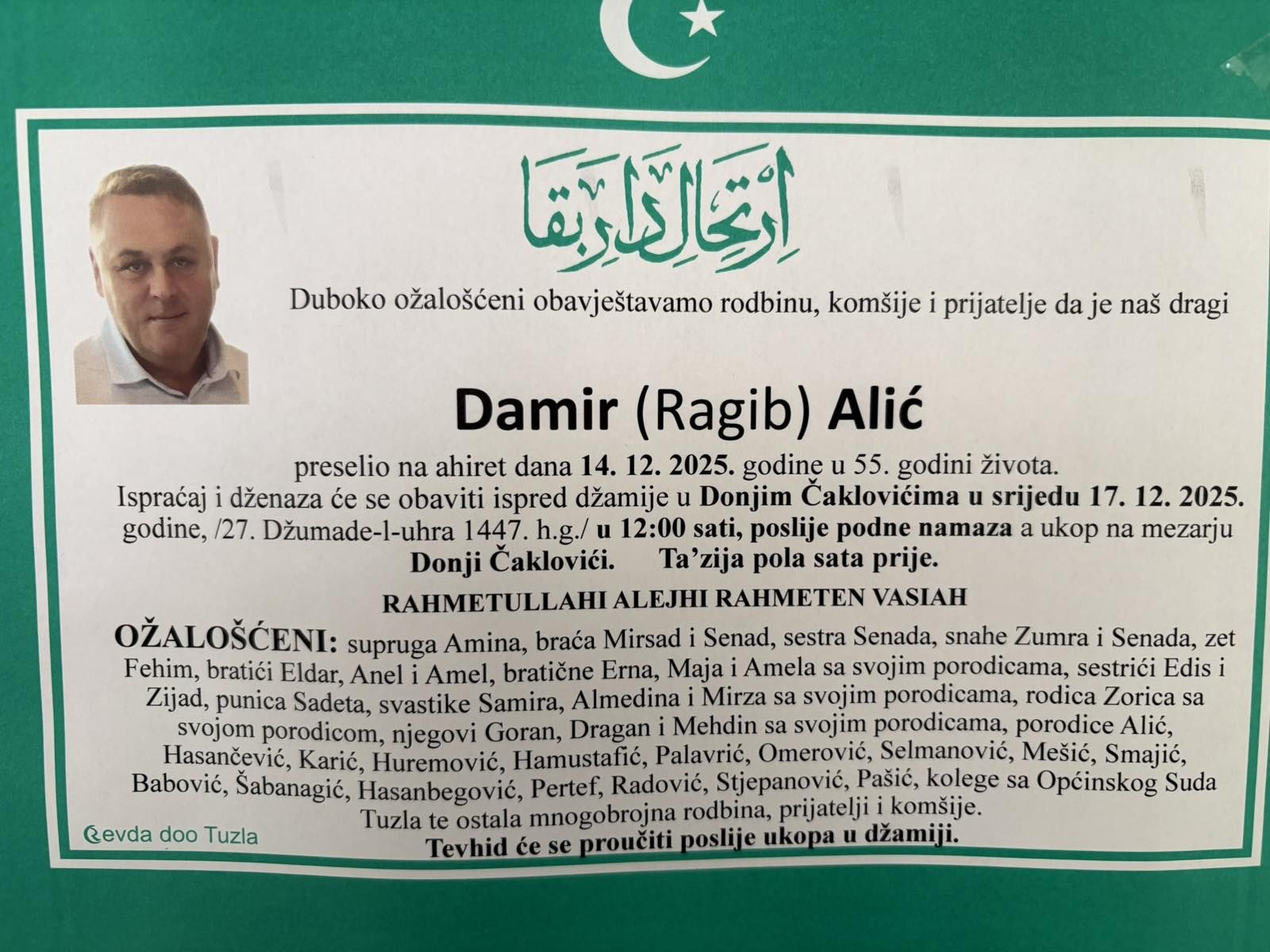 U 55.godini života na Ahiret preselio Damir (Ragib) Alić