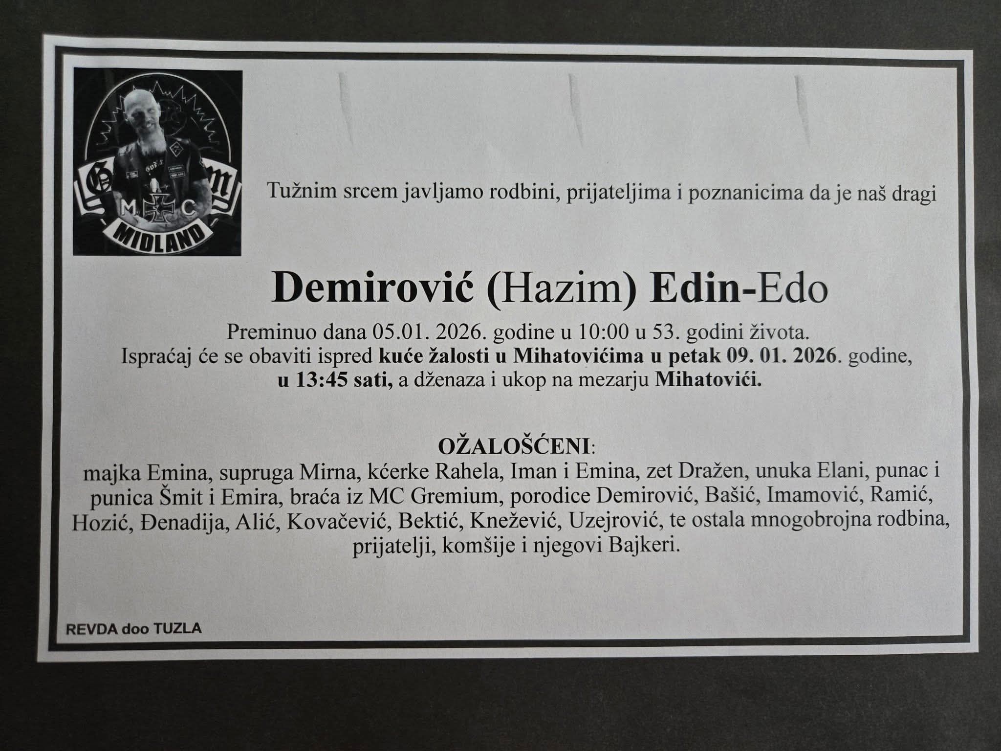 U 53.godini života preminuo Demirović (Hazim) Edin-Edo