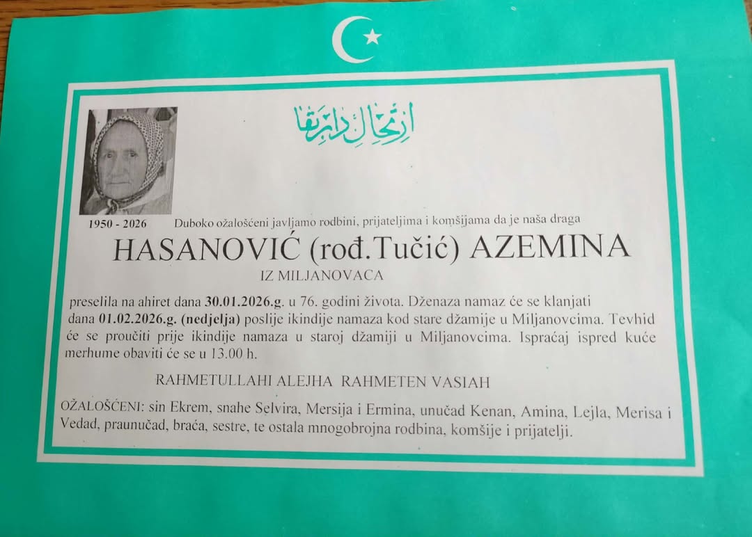 Na Ahiret preselila Hasanović (rođ.Tučić) Azemina