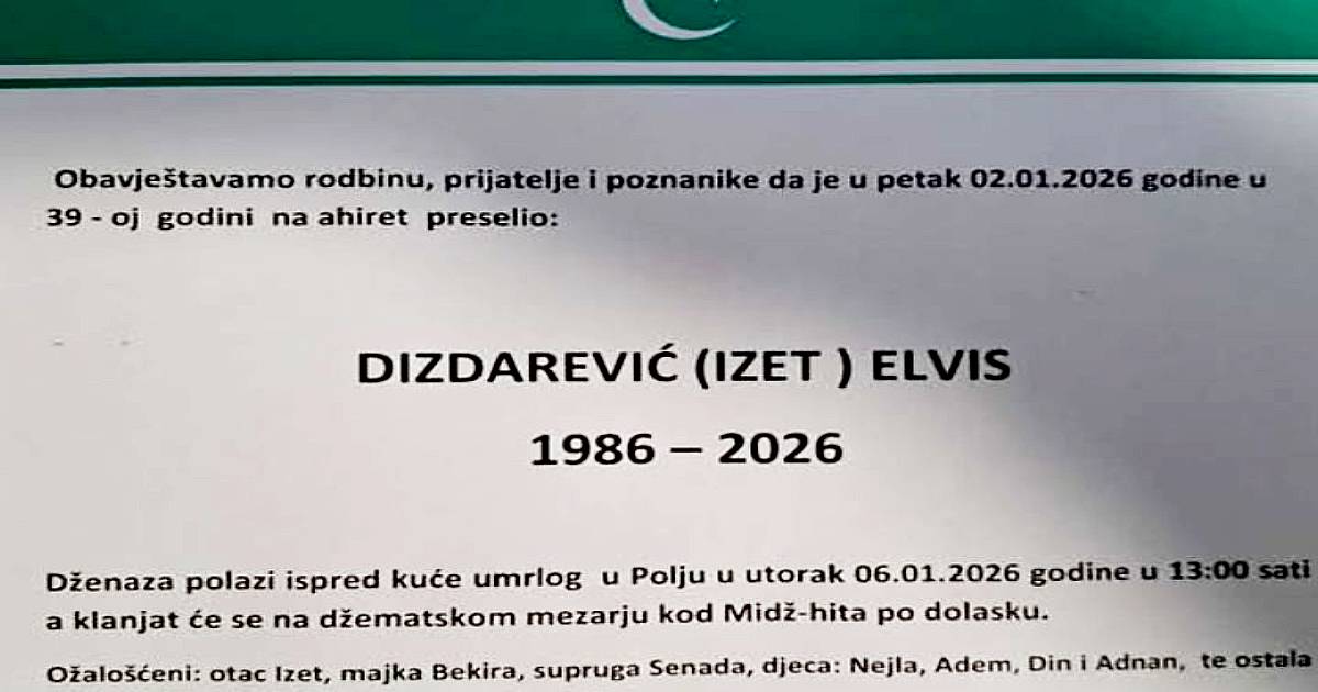 Tuga u Velikoj Kladuši: U 39. godini života na Ahiret preselio Elvis ...