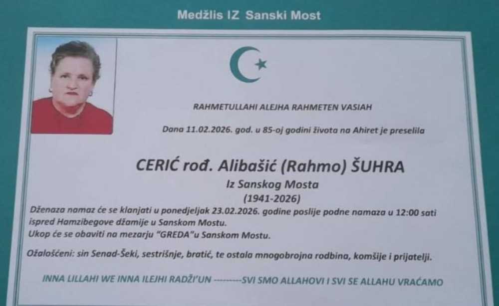 Na Ahiret preselila Cerić rođ. Alibašić (Rahmo) Šuhra