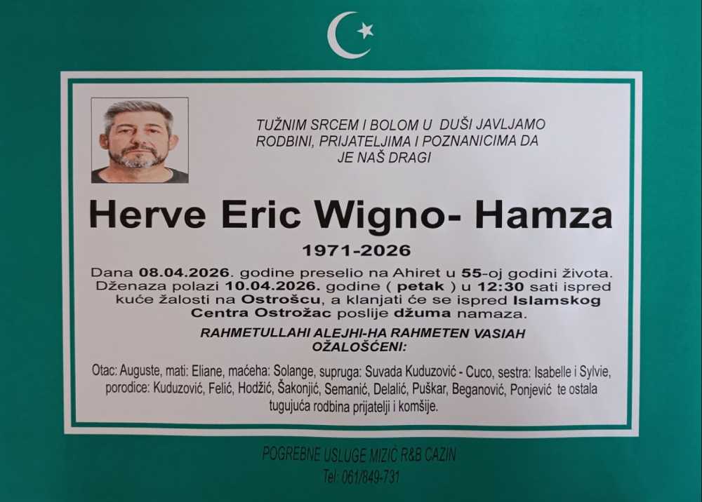 Tužna vijest iz Cazina: Na Ahiret preselio Wigno-Hamza (Auguste) Herve Eric